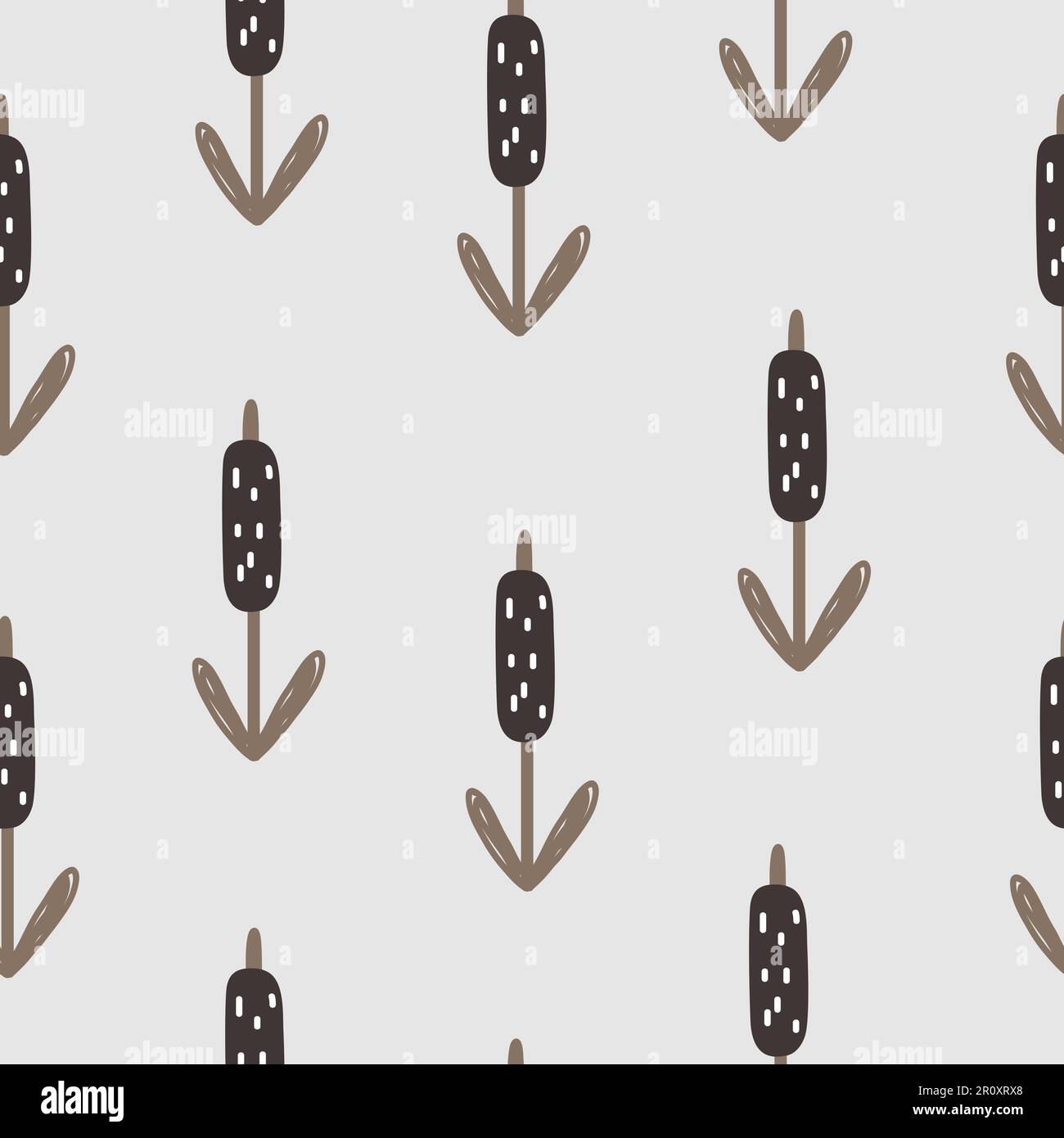 Reed, Cattail, Cane Doodle hand drawn Seamless Pattern in Scandinavian ...