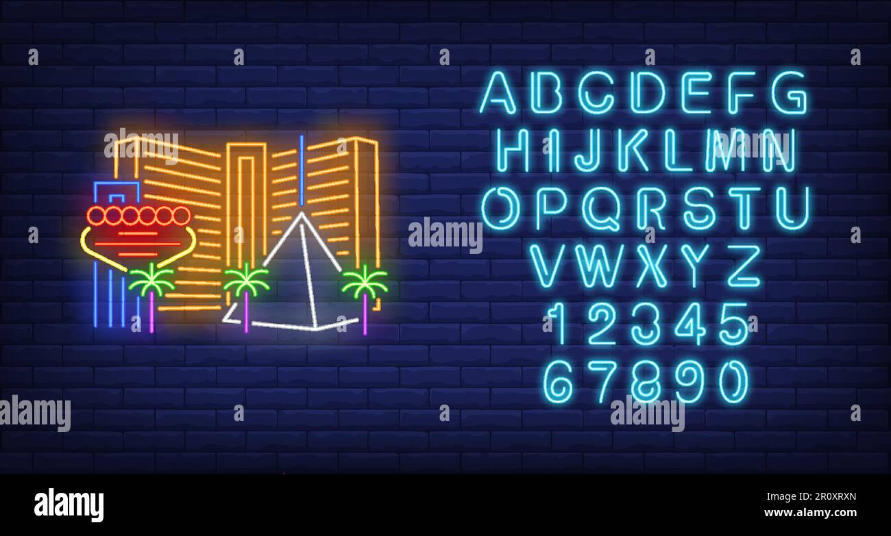 Las Vegas city buildings and landmarks neon sign Stock Vector Image & Art - Alamy