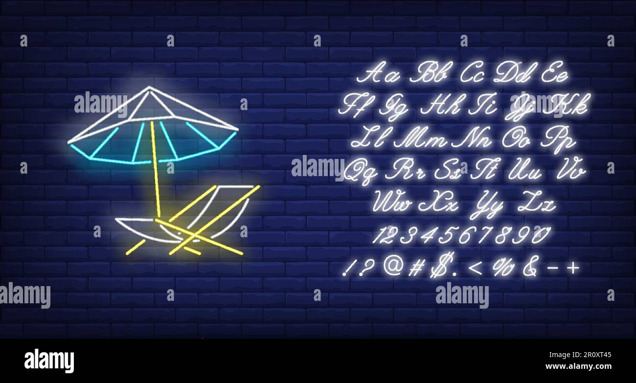 Beach umbrella and chaise longue neon sign Stock Vector Image & Art - Alamy