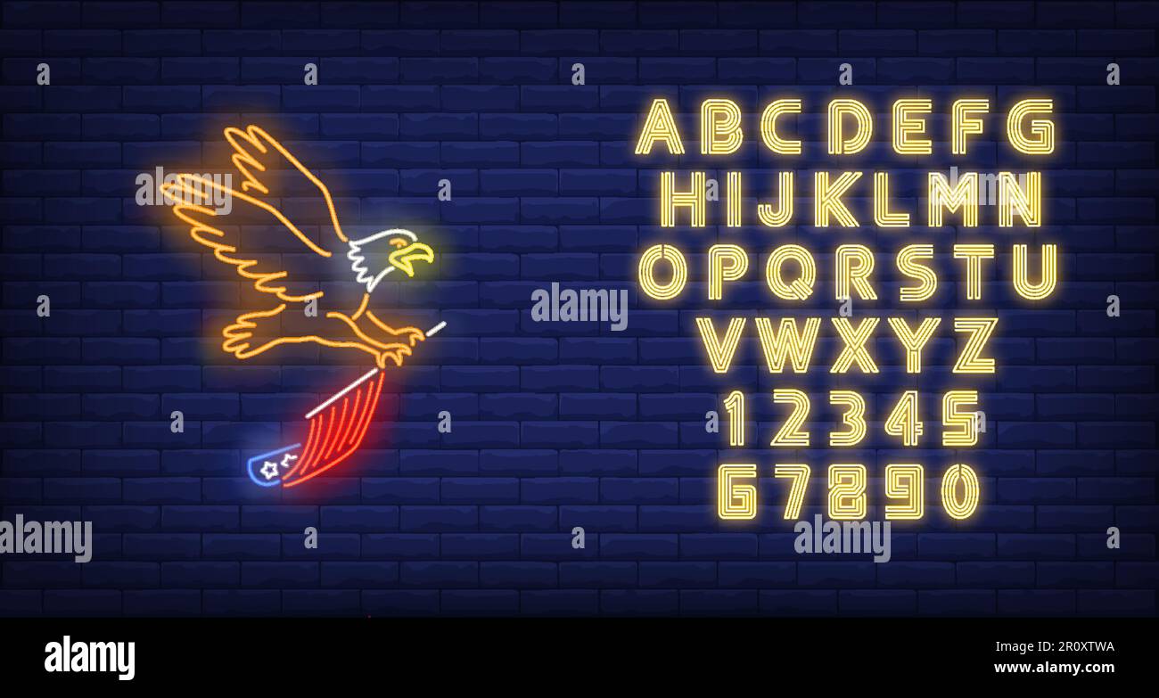 Eagle flying and carrying USA flag neon sign Stock Vector Image & Art ...