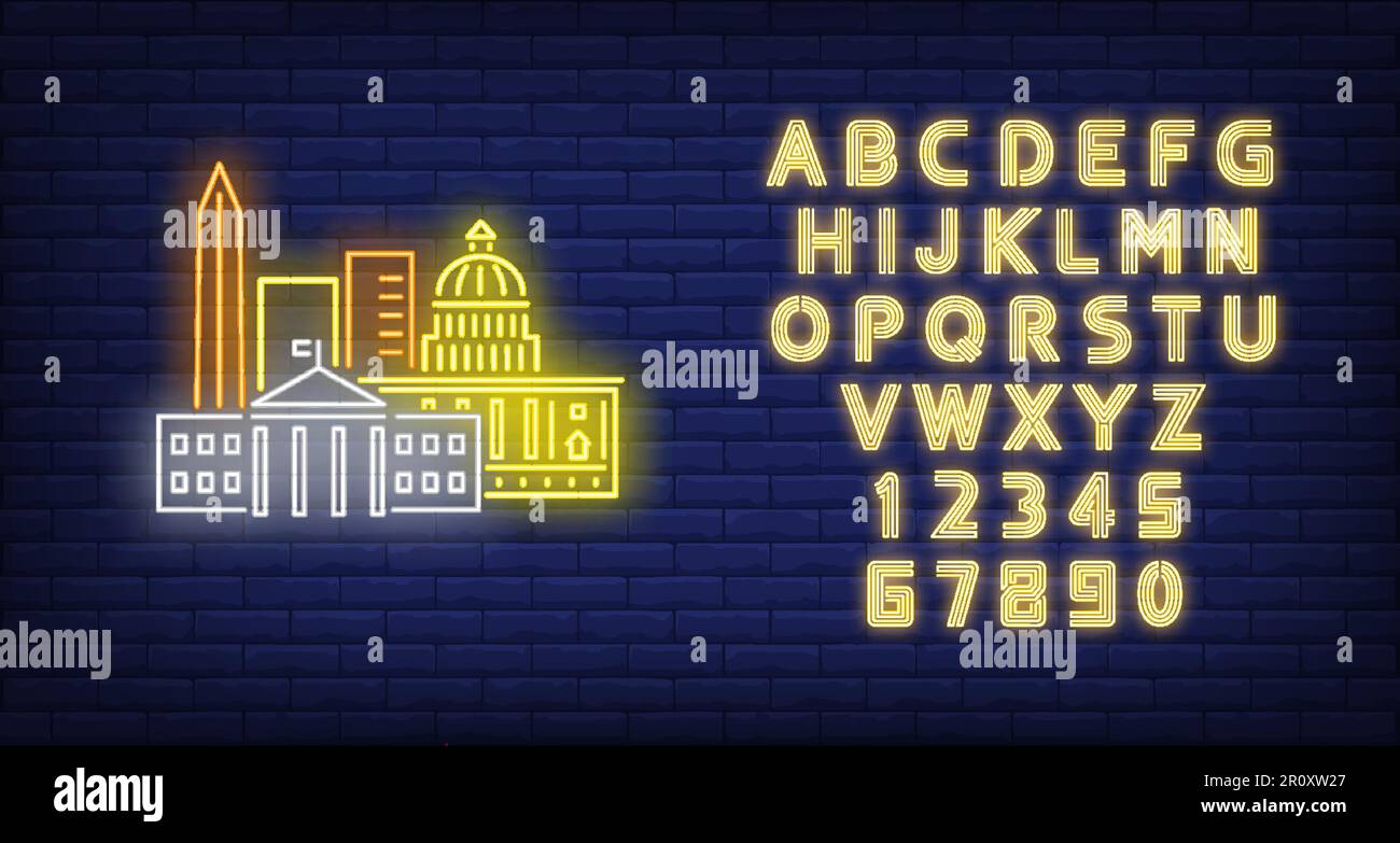 Washington DC buildings neon sign Stock Vector Image & Art - Alamy