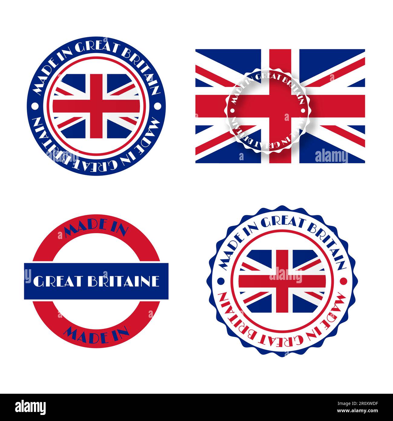 Set of various Made in Great Britain labels isolated on white ...