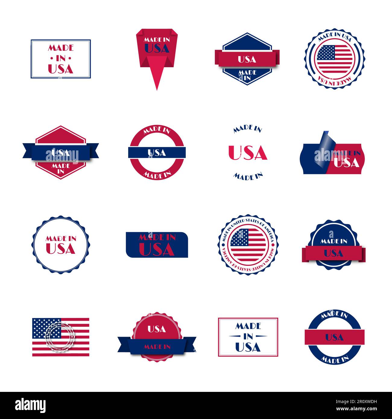 Set of various Made in USA labels isolated on white background, vector ...