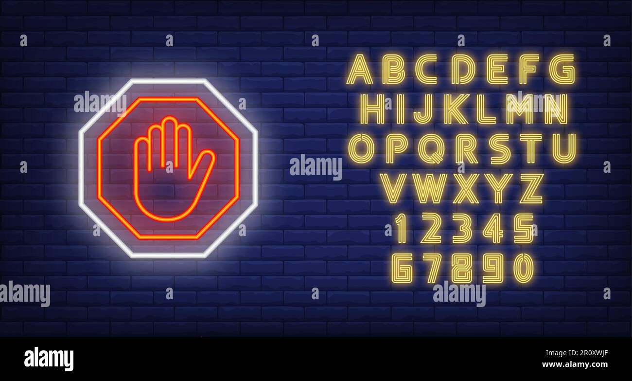 Stop hand neon sign Stock Vector Image & Art - Alamy