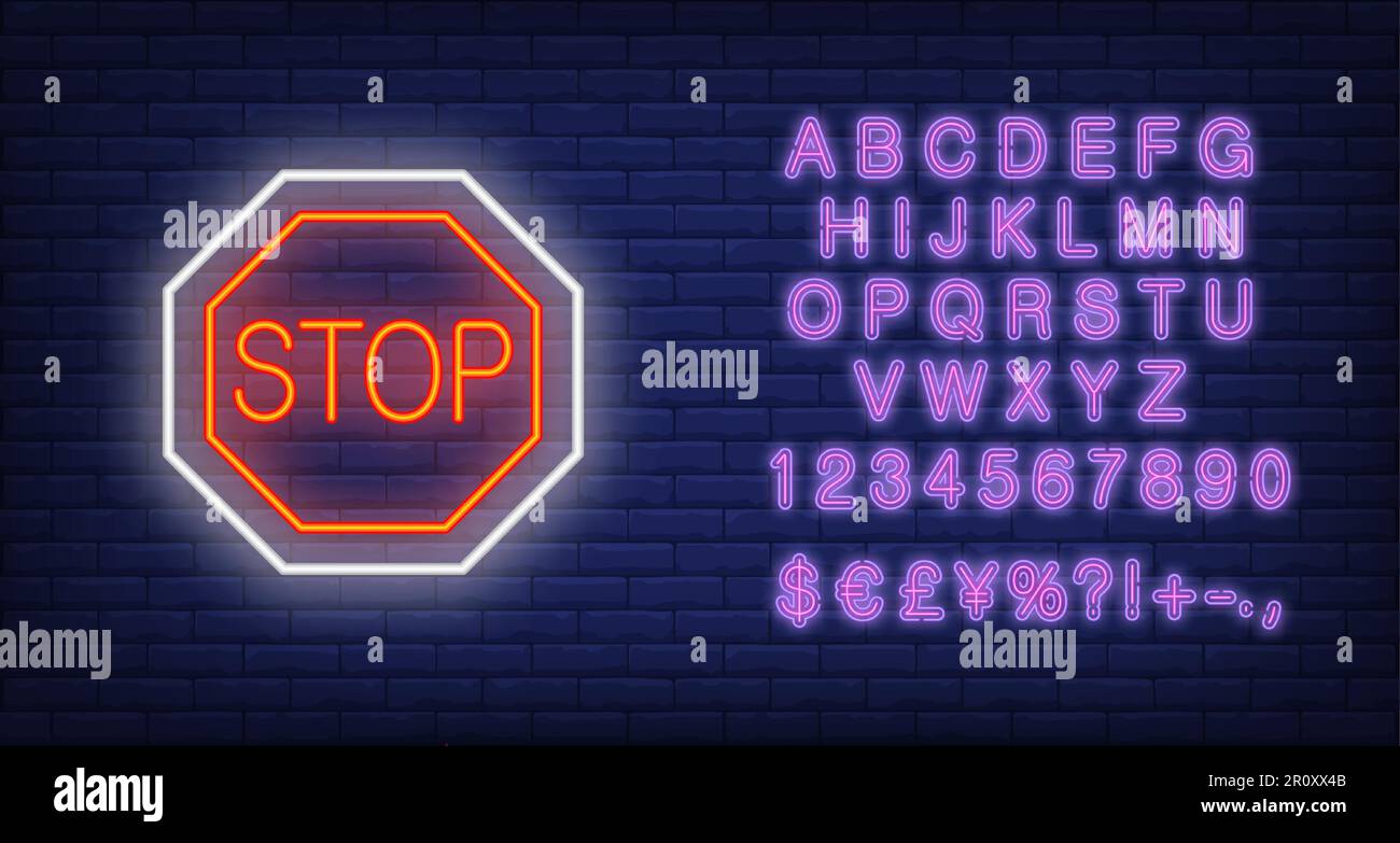 Stop road neon sign Stock Vector Image & Art - Alamy