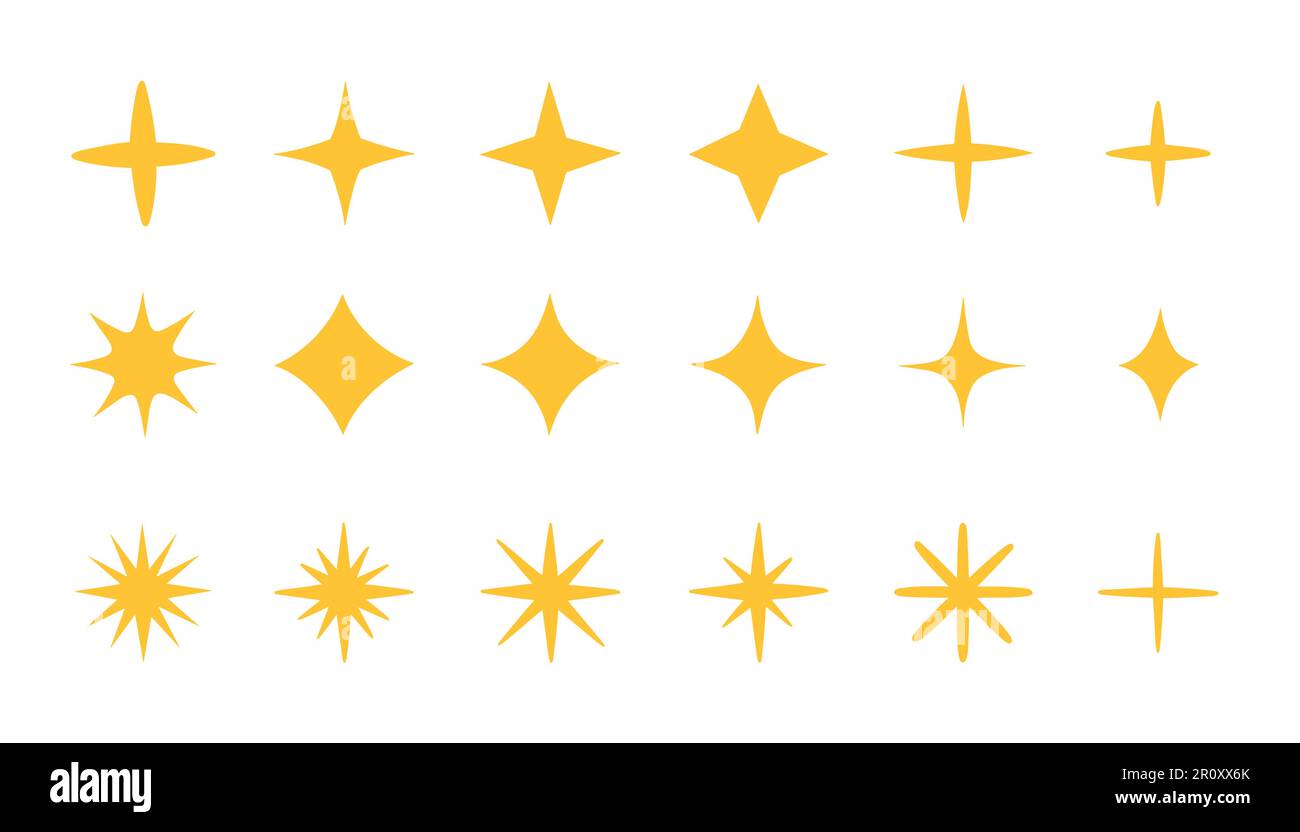Yellow sparkles set, vector sparkling stars, shiny flashes of fireworks. Set of star elements of ...