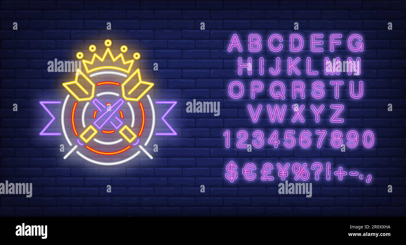 Two crossed darts on target with crown neon sign Stock Vector Image ...