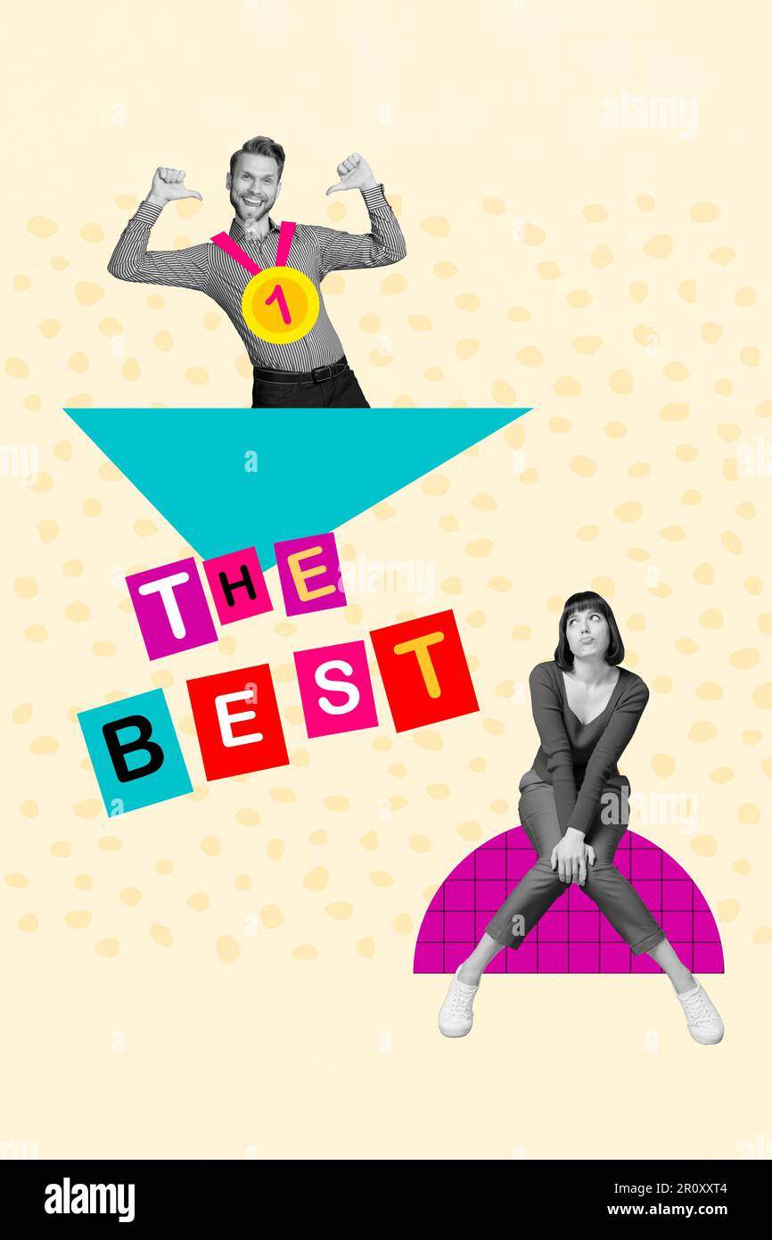 Vertical photo collage of two colleagues one best man first place ...