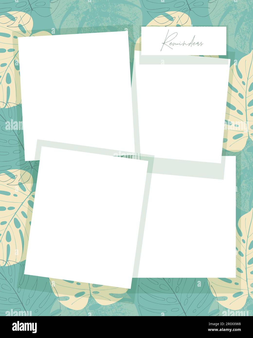 Reminders collage vintage decoupage scrapbooking on monstera leaves ...