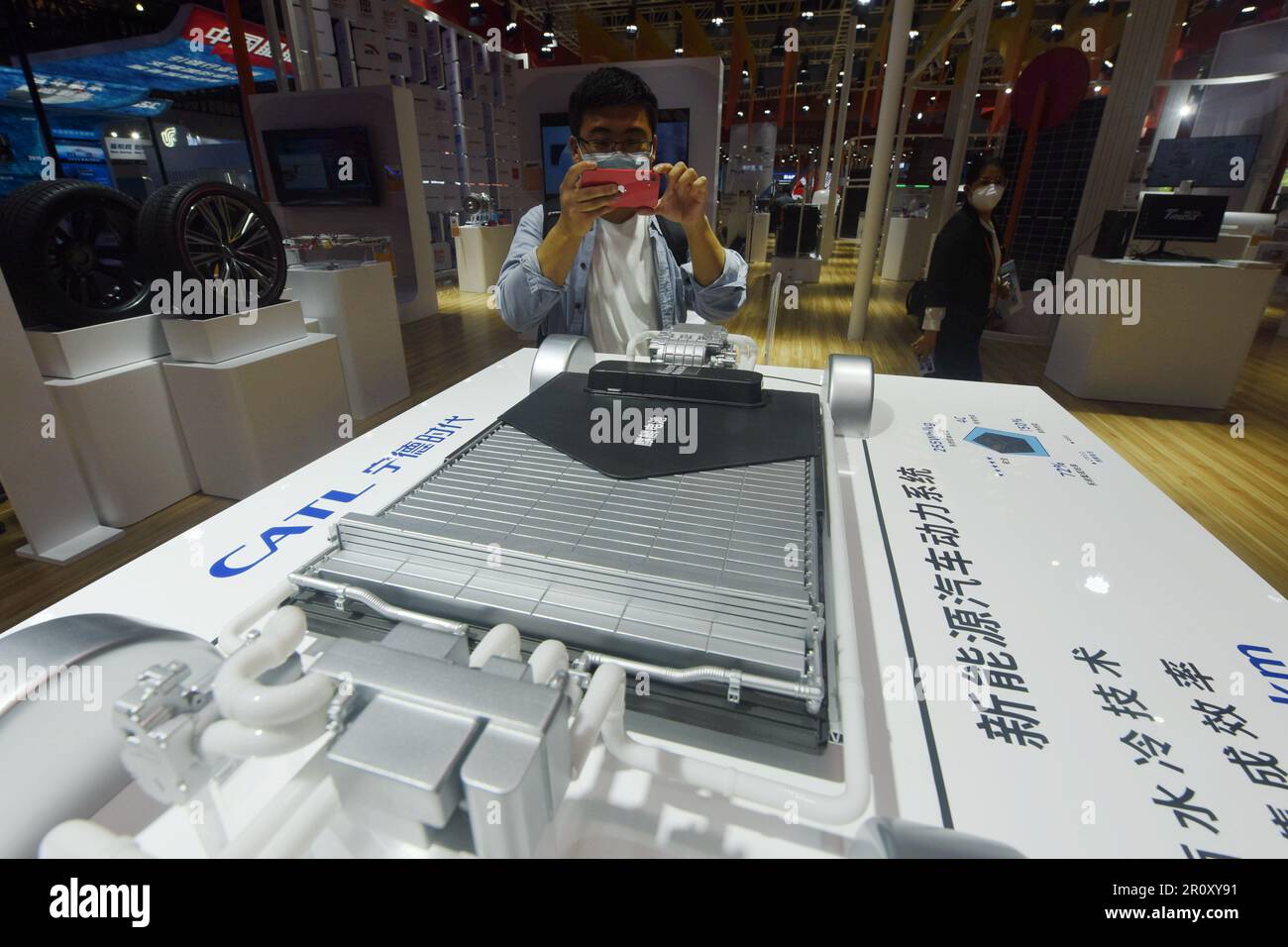 SHANGHAI, CHINA - MAY 10, 2023 - Visitors view the Kirin battery system of CATL during the 2023 ...