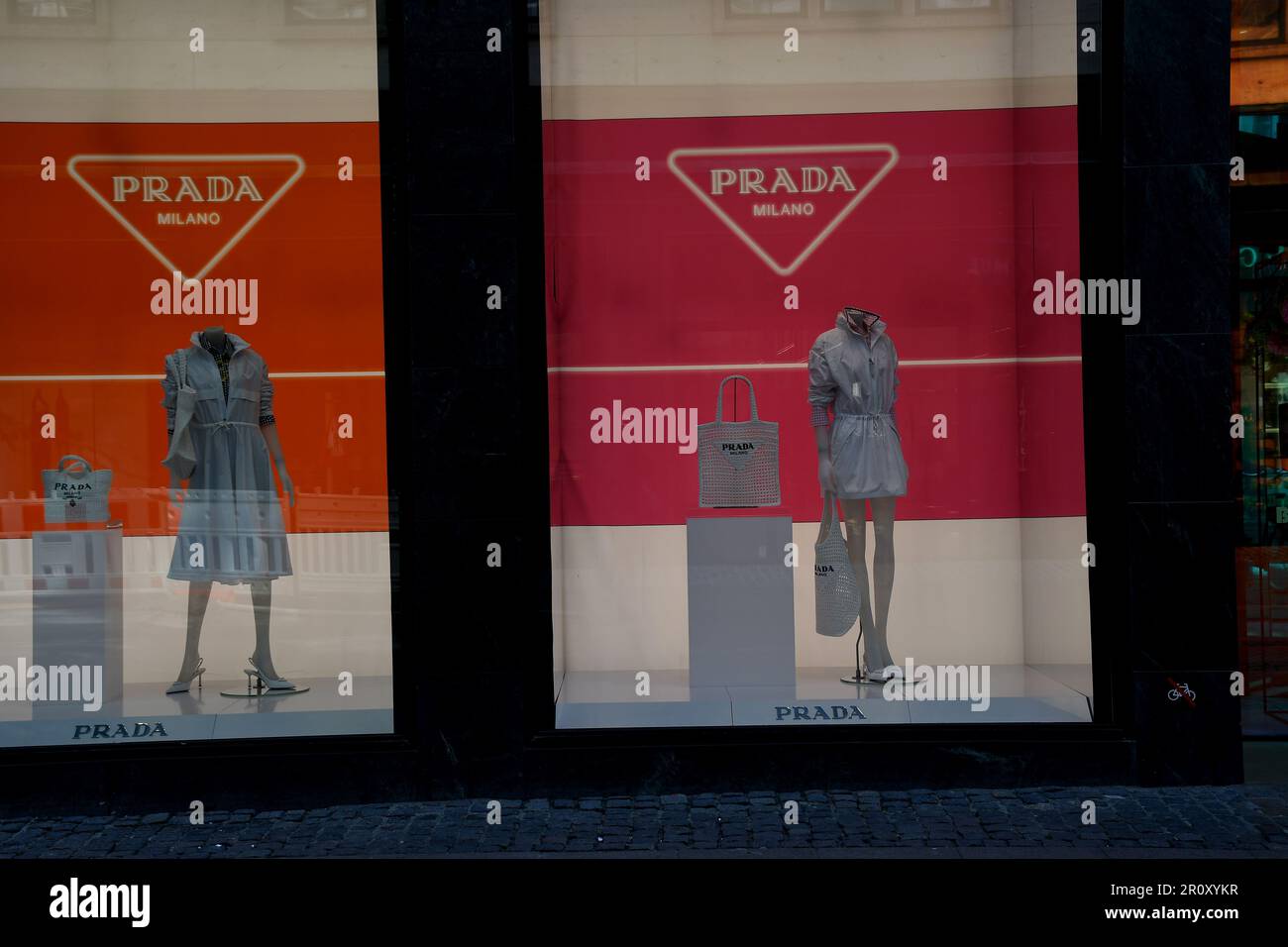 Copenhagen /Denmark/10 May 2023/ Prada store with window shocase ...