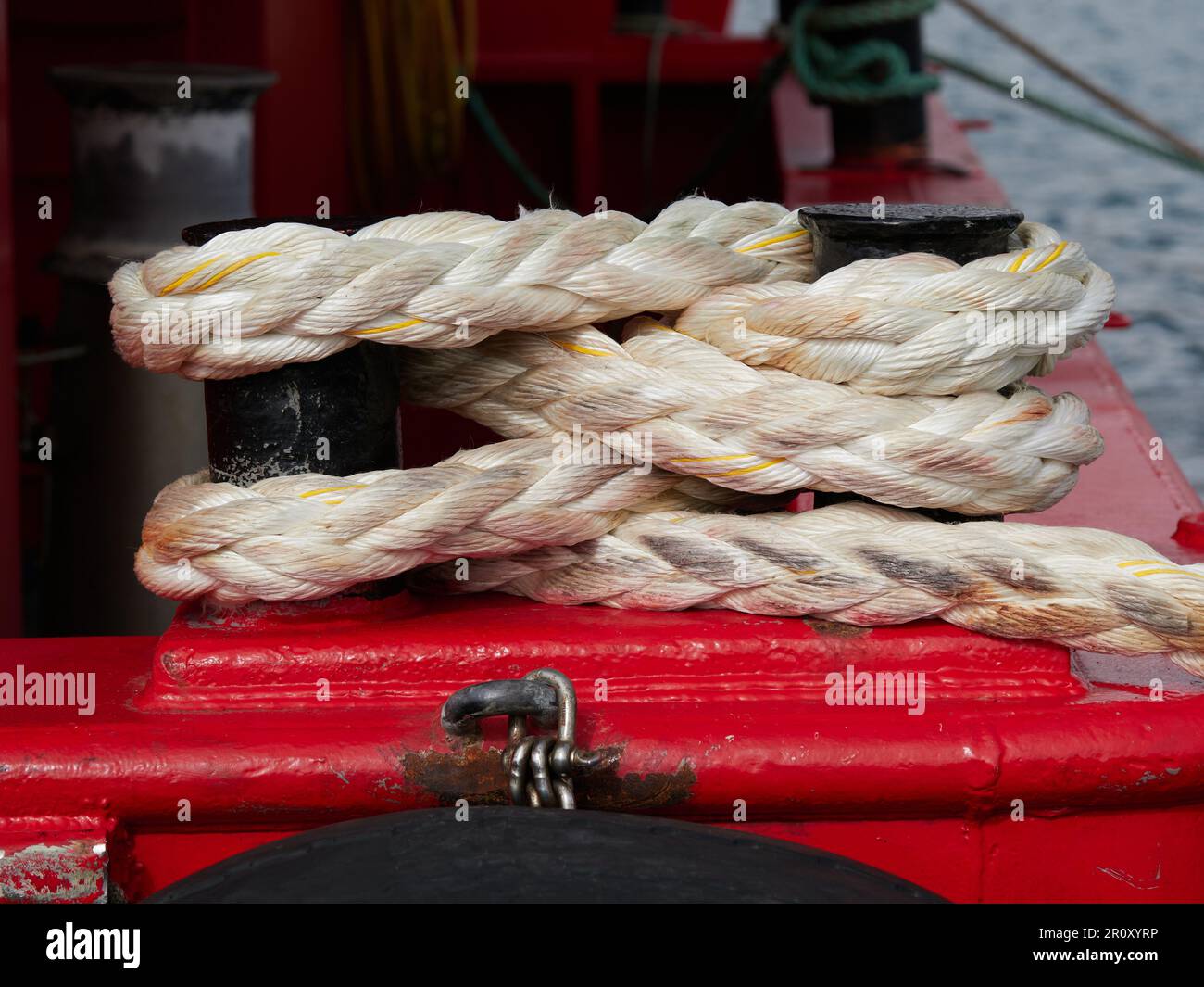 Detail of boats with sailor knot in rope in Canary Islands Stock Photo ...