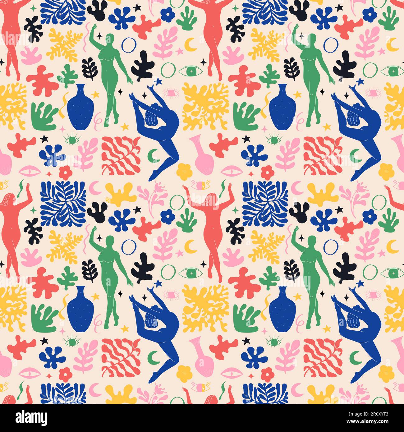 Groovy doodle and abstract art seamless pattern. Matisse random organic ...