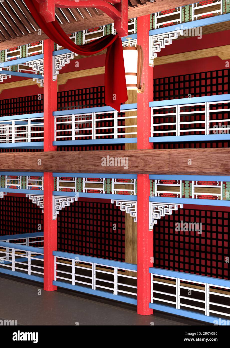3D rendering of a traditional Chinese hall interior Stock Photo - Alamy