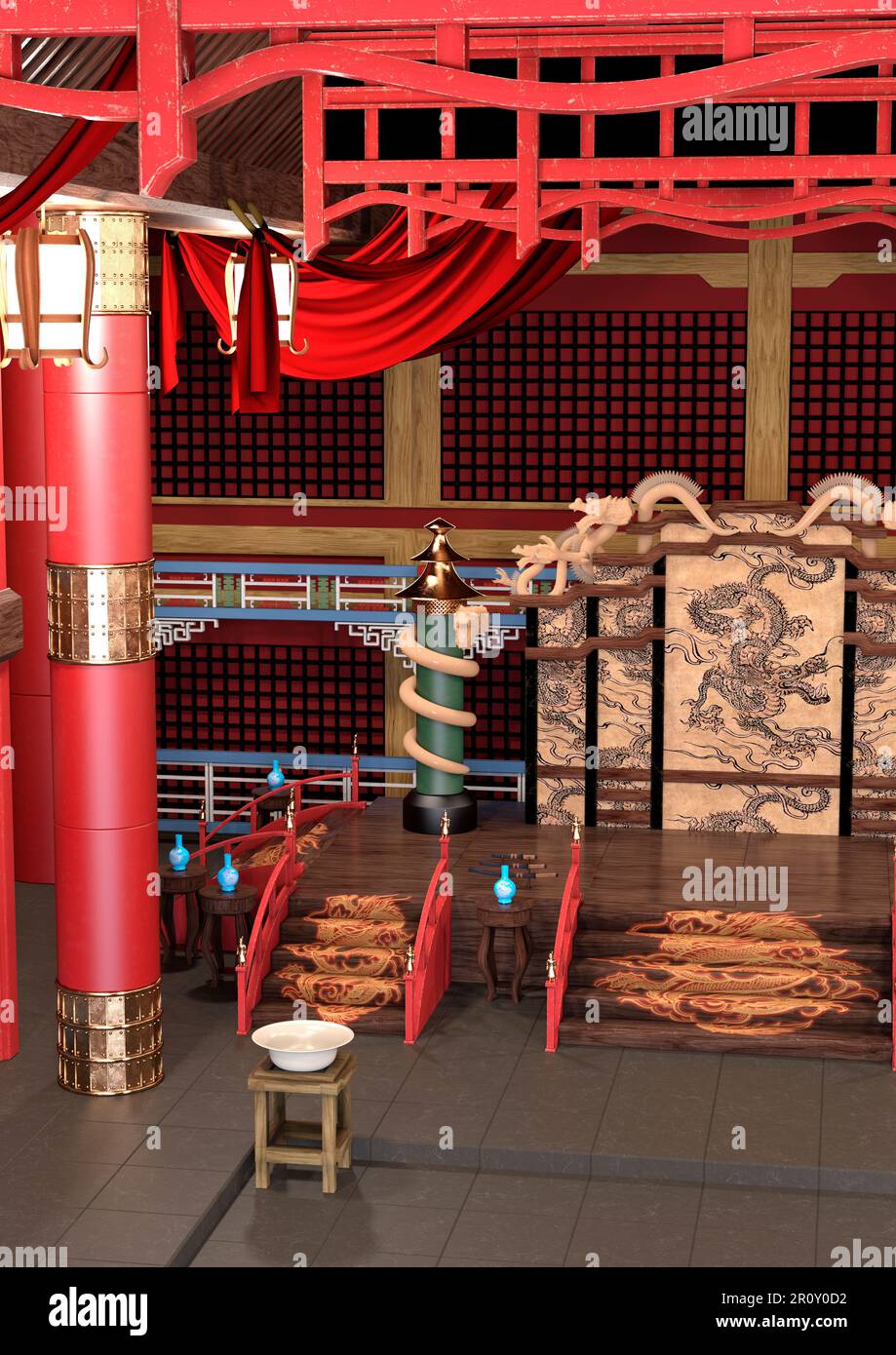 3D rendering of a traditional Chinese hall interior Stock Photo - Alamy