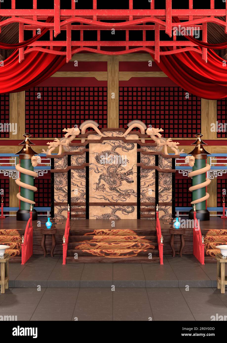 3D rendering of a traditional Chinese hall interior Stock Photo - Alamy