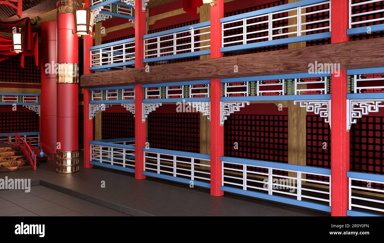 3D rendering of a traditional Chinese hall interior Stock Photo - Alamy