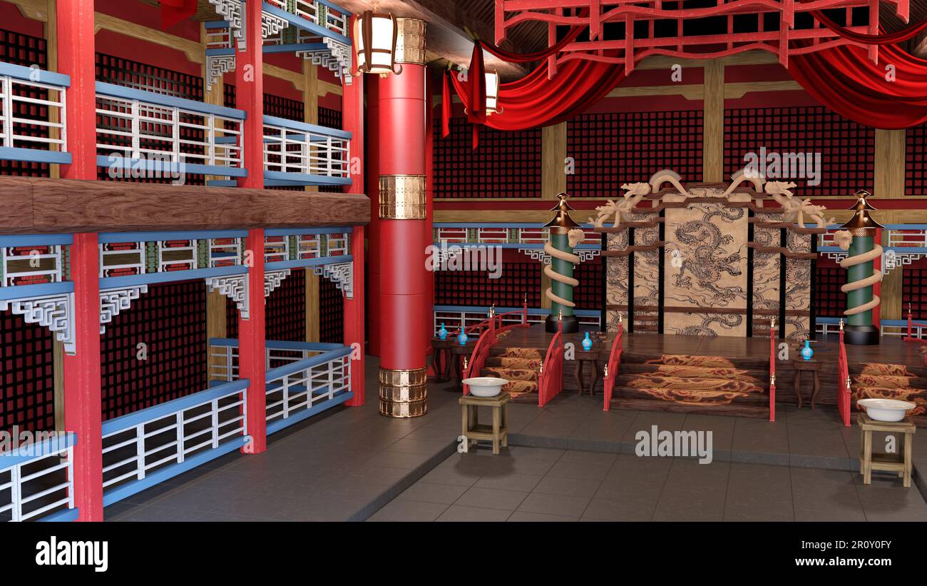3D rendering of a traditional Chinese hall interior Stock Photo - Alamy