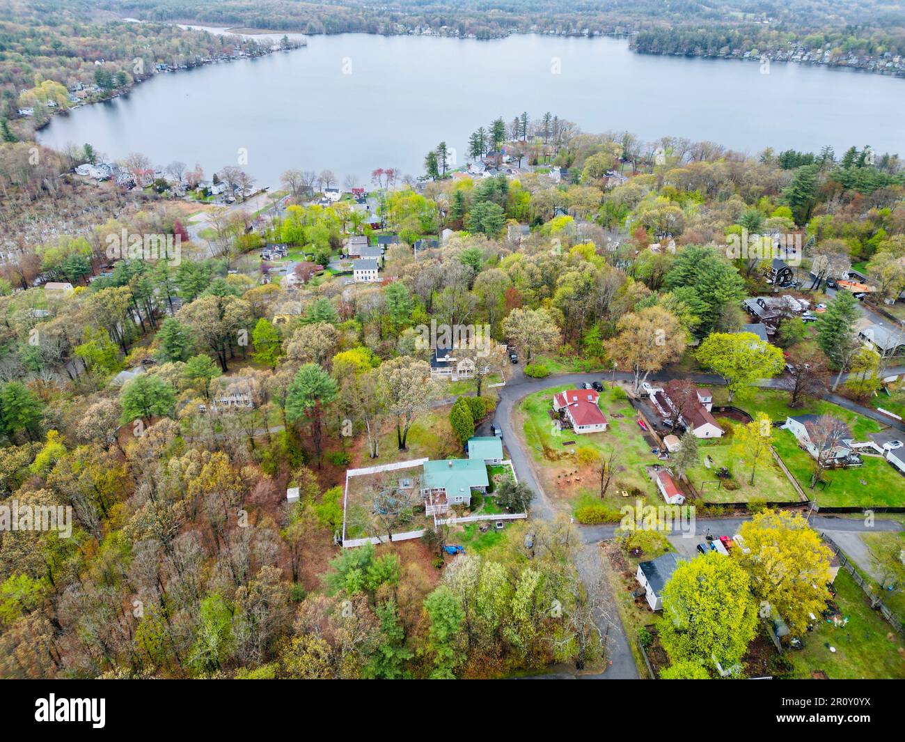 An Aerial view of Lake Attitash in Merrimac, Massachusetts Stock Photo ...