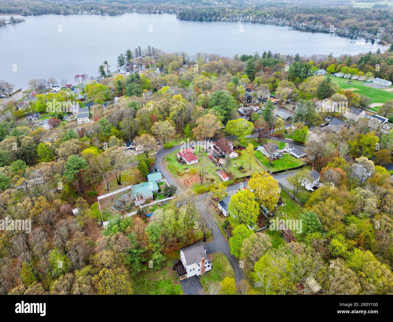 An Aerial view of Lake Attitash in Merrimac, Massachusetts Stock Photo ...