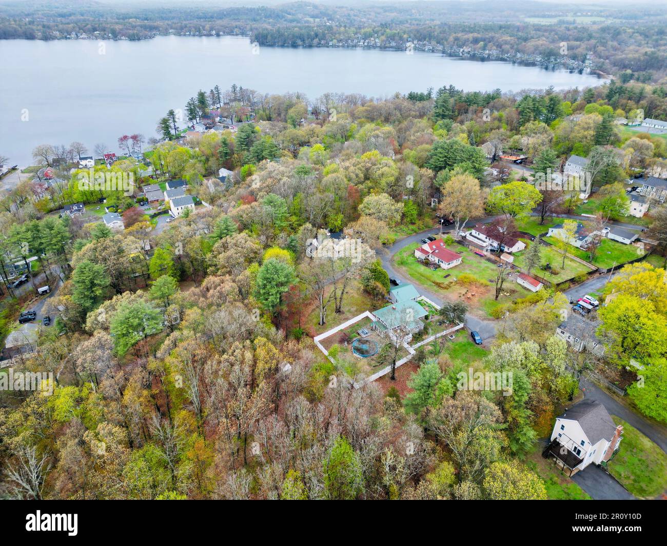 An Aerial view of Lake Attitash in Merrimac, Massachusetts Stock Photo ...