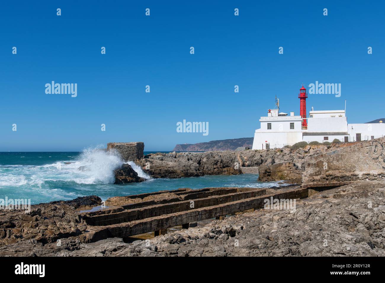Cascais, Portugal-October 2022; View along the rocky coastline towards ...