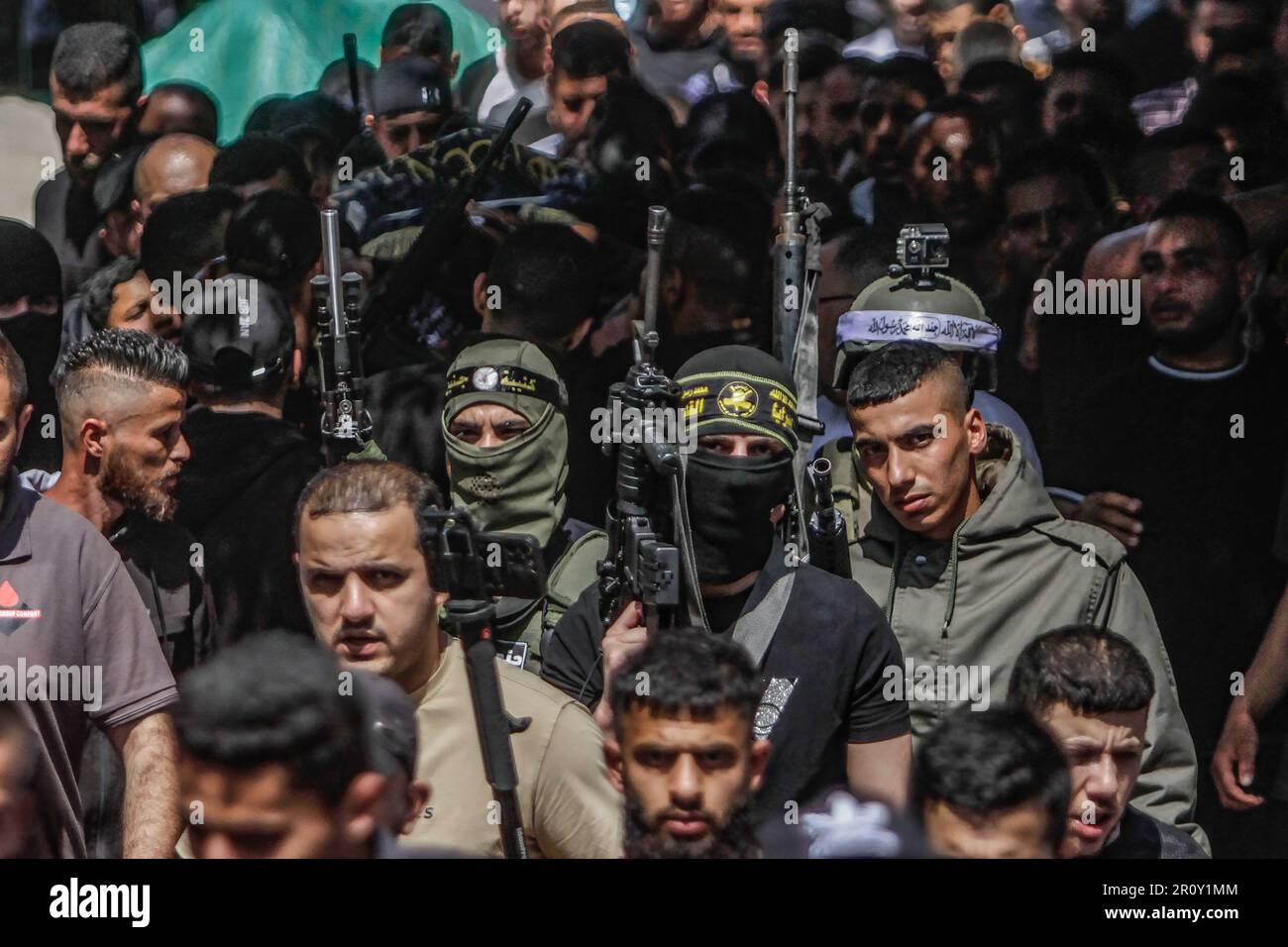 Jenin, Palestine. 10th May, 2023. Masked gunmen take part in the ...