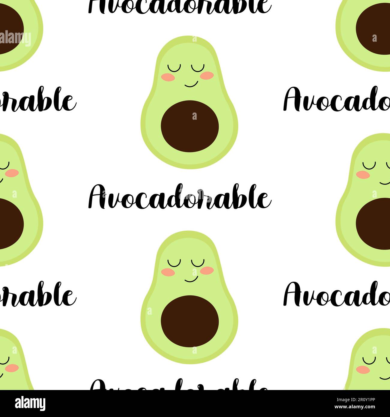 Cute avocado cartoon illustration seamless pattern. Green smiling ...