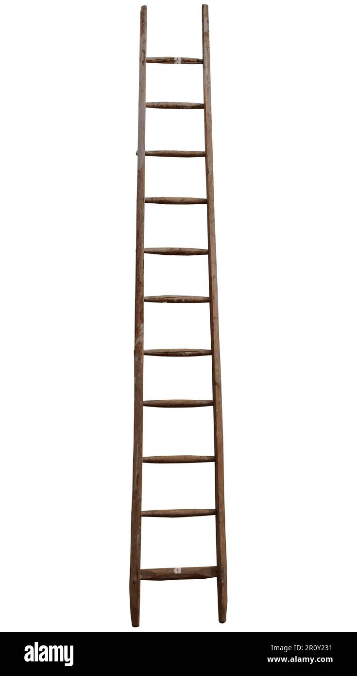 old wooden ladder in front of white Stock Photo - Alamy