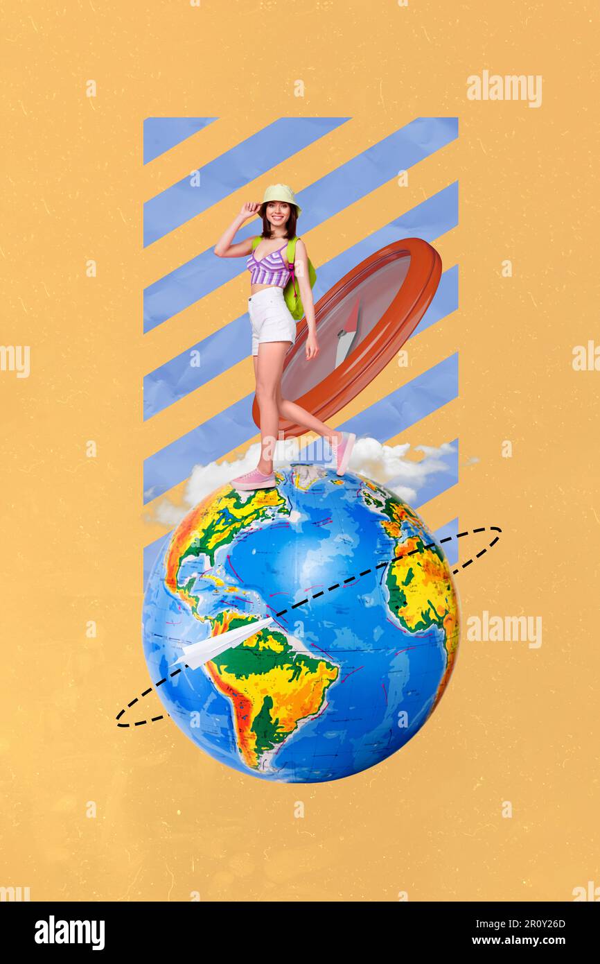 Creative 3d photo artwork graphics collage painting of happy lady hitch ...