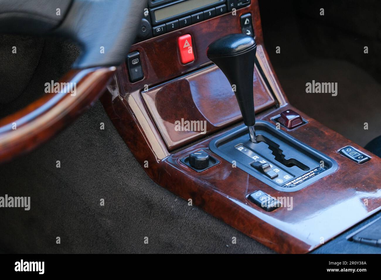 Close up old style classic original gear box inside of car. Car ...