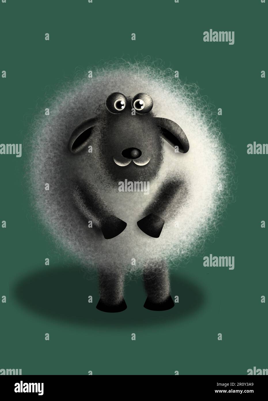 Illustration of a funny sheep on a green background Stock Photo - Alamy