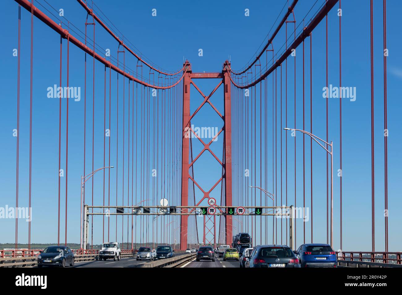 Lisbon, Portugal- October 2022; Drivers perspective view of the road on ...
