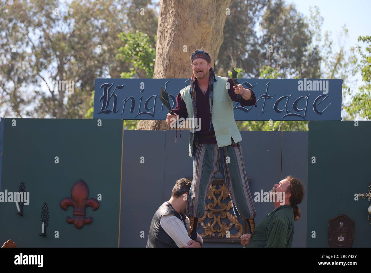4-15-2023: Visalia, California: Sword jugglers in period costumes at a ...