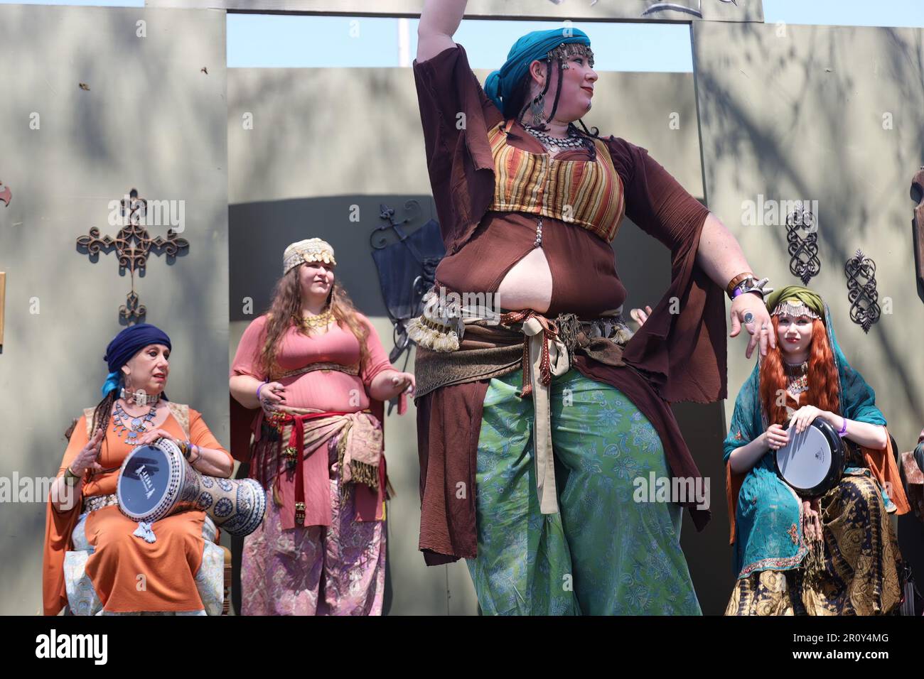 4-15-2023: Visalia, California: Belly dancers in period costumes at a ...