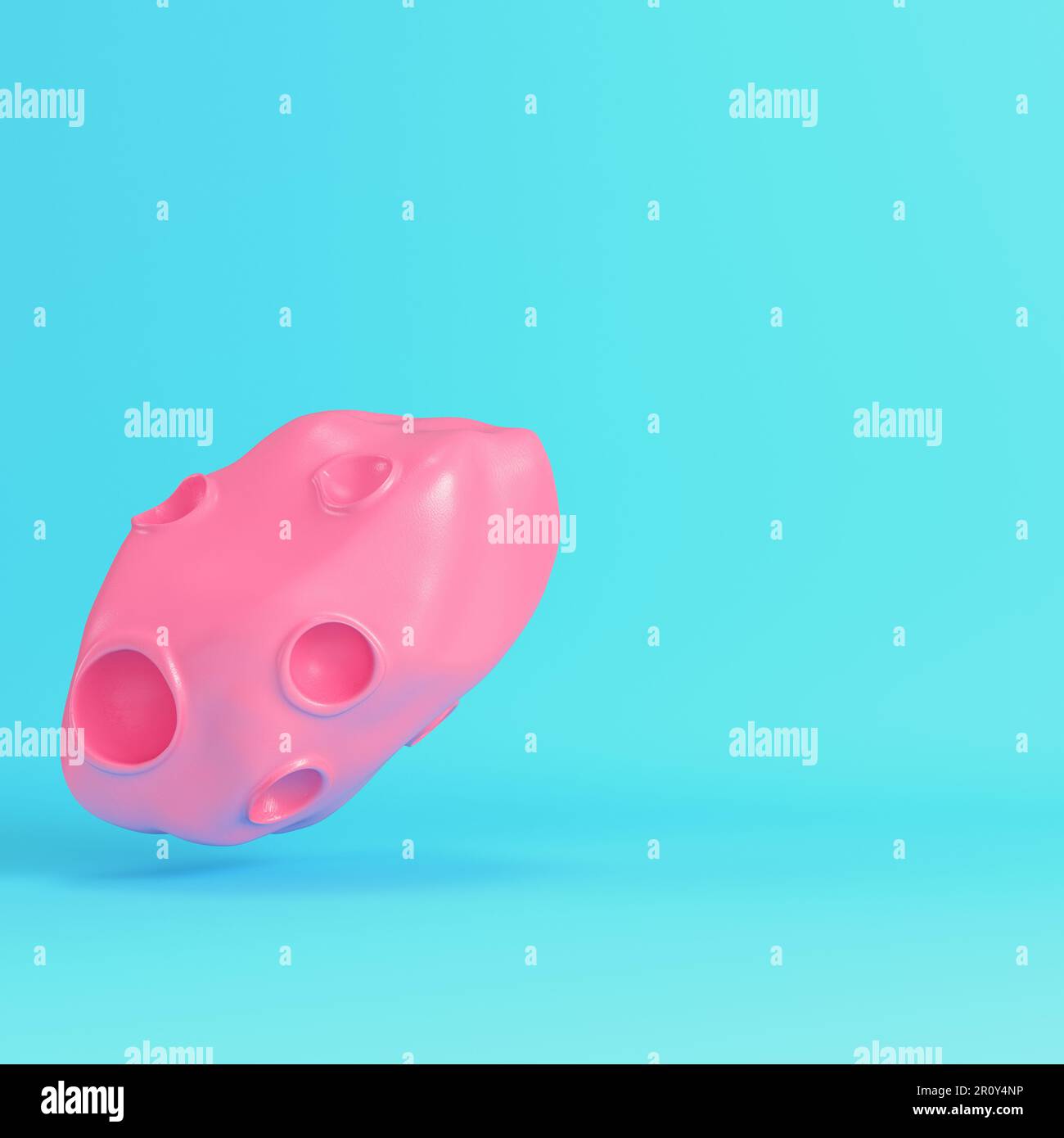 Pink cartoon style asteroid with craters on bright blue background in ...