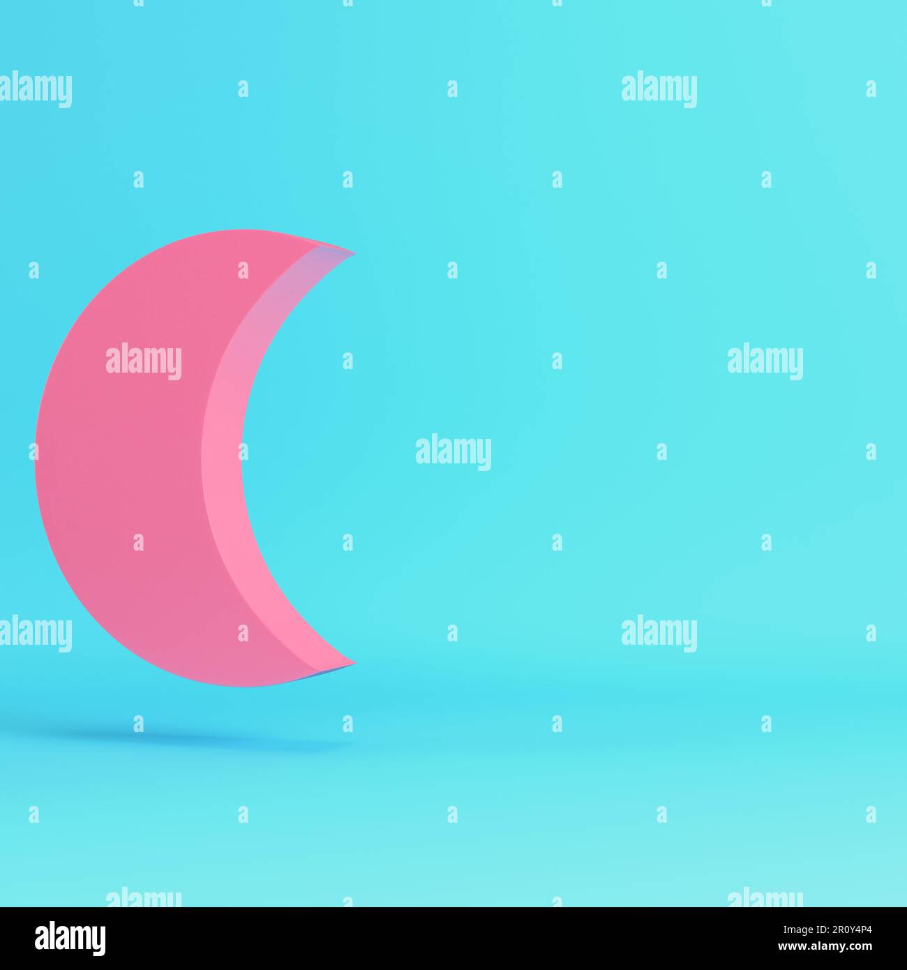 Pink cartoon style moon on bright blue background in pastel colors ...