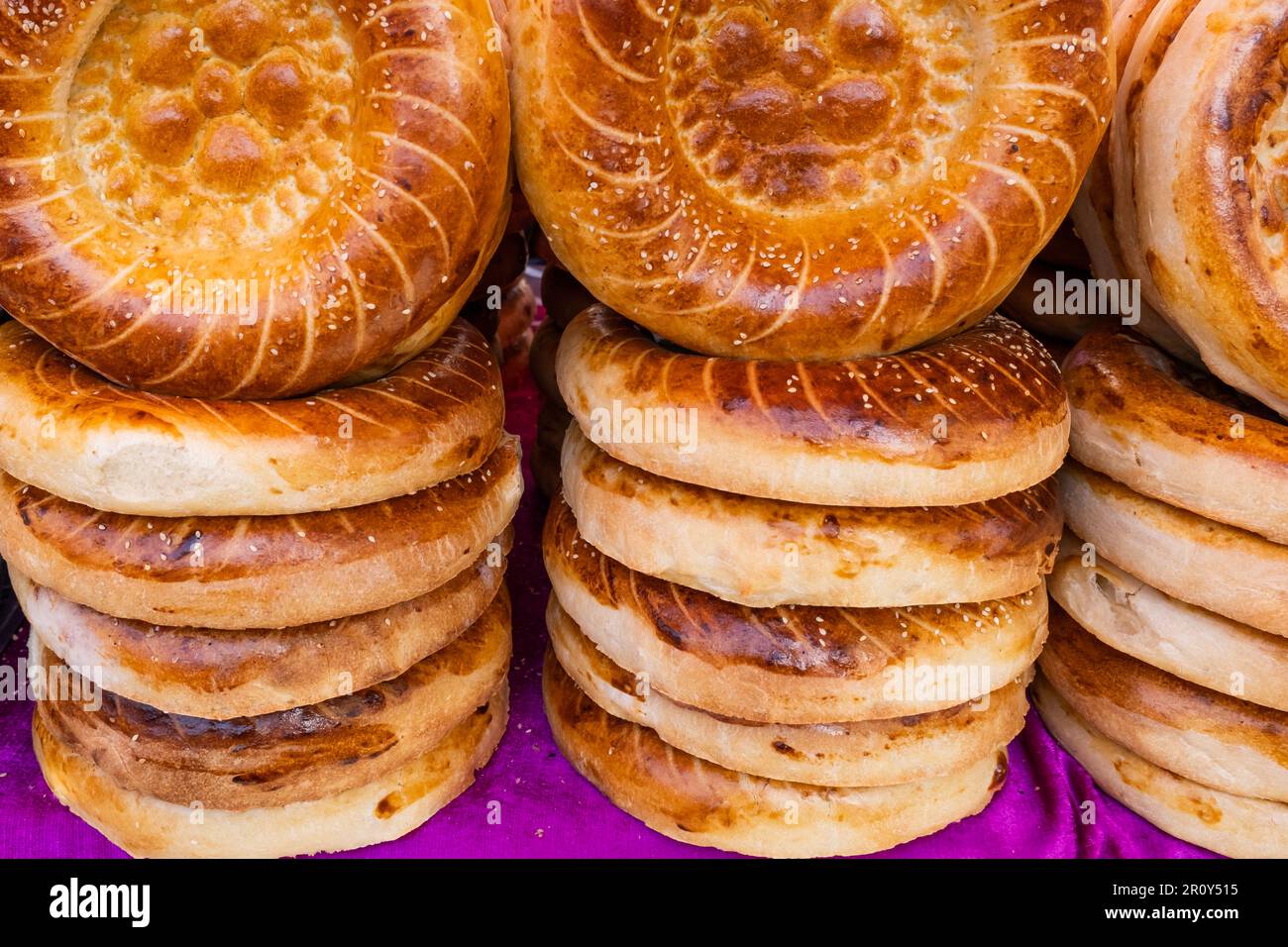 Tandoor naan or tandoor bread sold at the market in Kyrgyzstan Stock ...