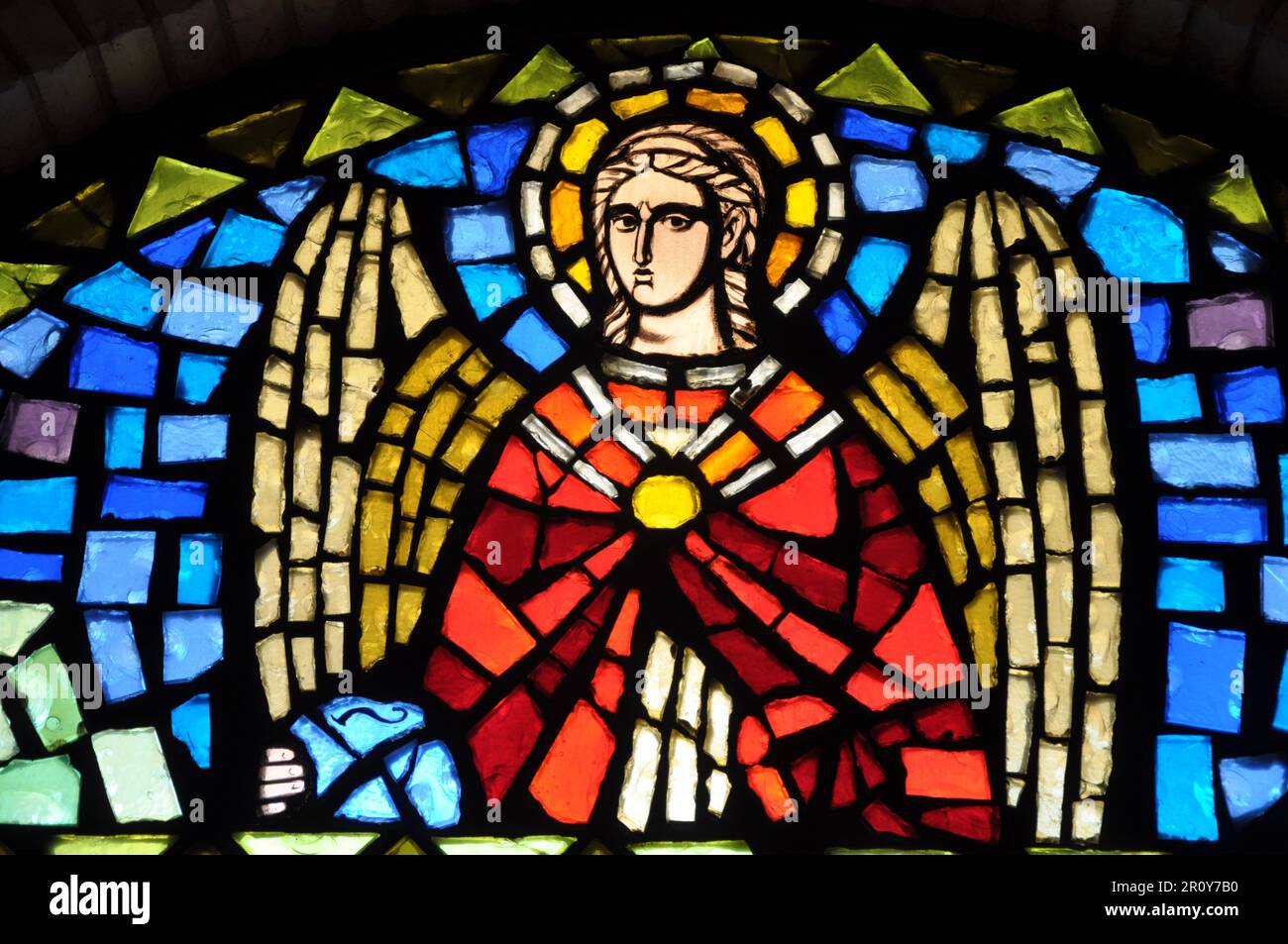 Stained glass of an archangel illuminated by the sun Stock Photo - Alamy