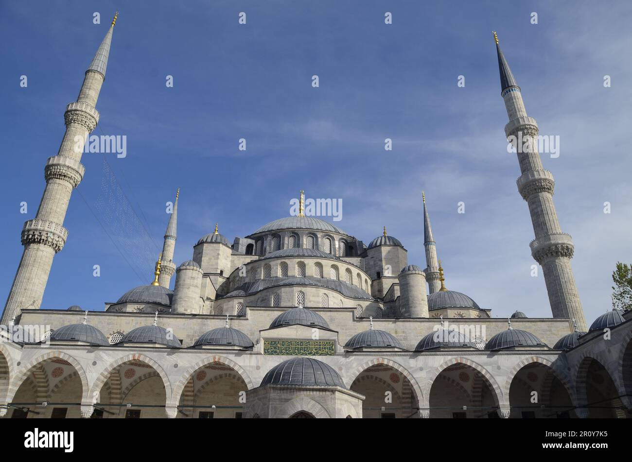 Blue Mosque, Front, Fountain, Inscription, Dome and Minarets. Istanbul ...