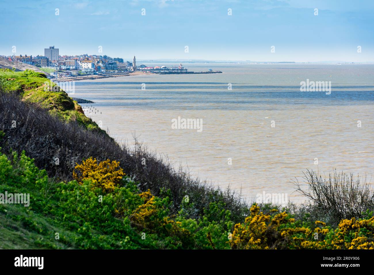 Herne Bay in Kent, England viewed from the coastal path between ...