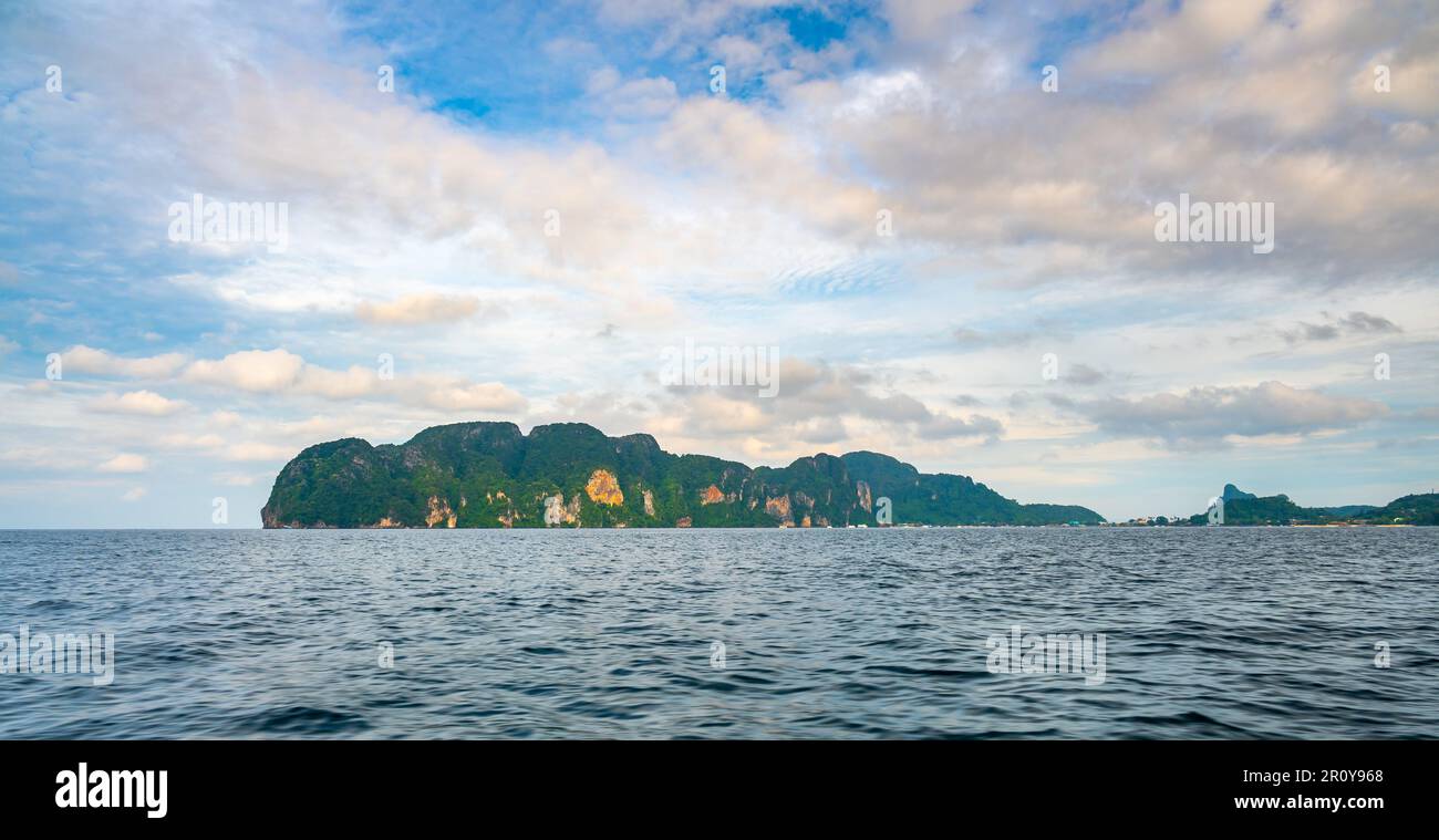 View of limestone rock at Ko Phi Phi islands, Thailand. View from long ...
