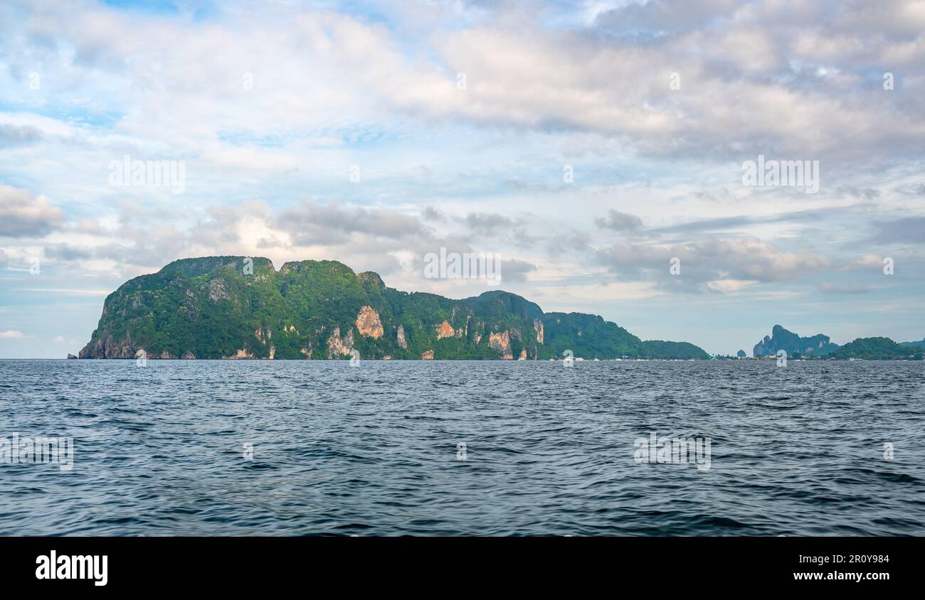View of limestone rock at Ko Phi Phi islands, Thailand. View from long ...