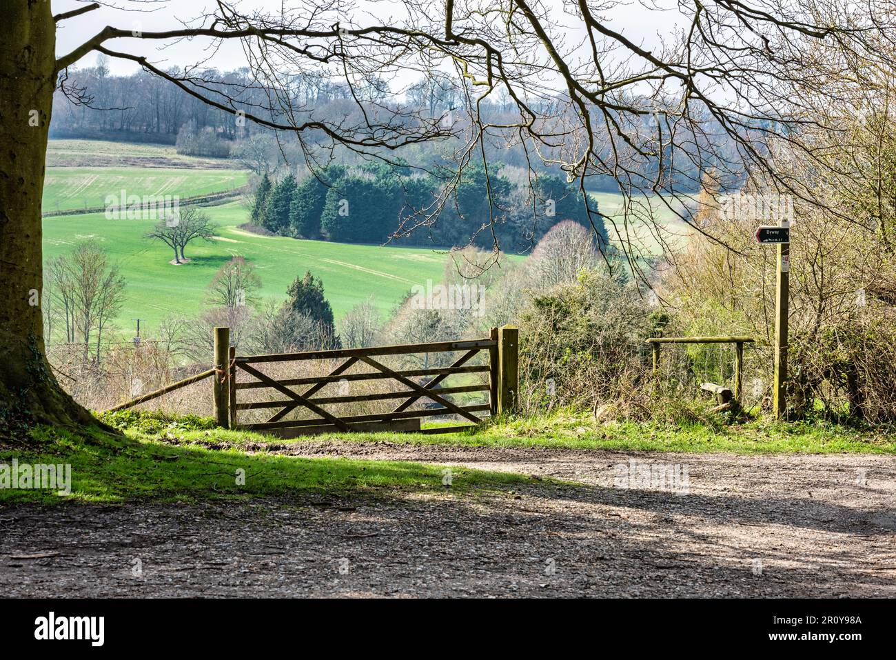 View across the fields viewed from Crundale Church near Wye in Kent ...