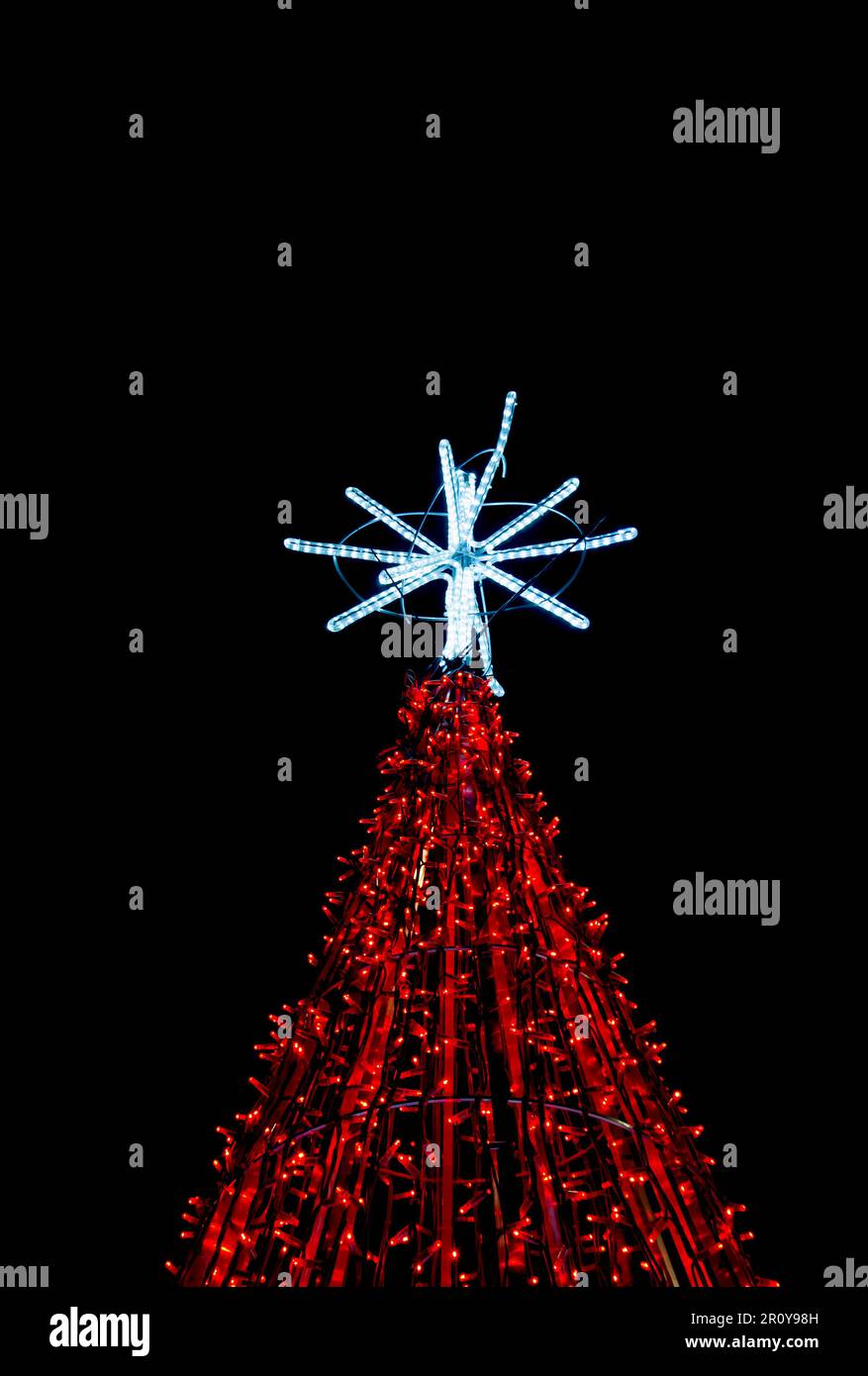 Christmas tree with red led light Stock Photo - Alamy