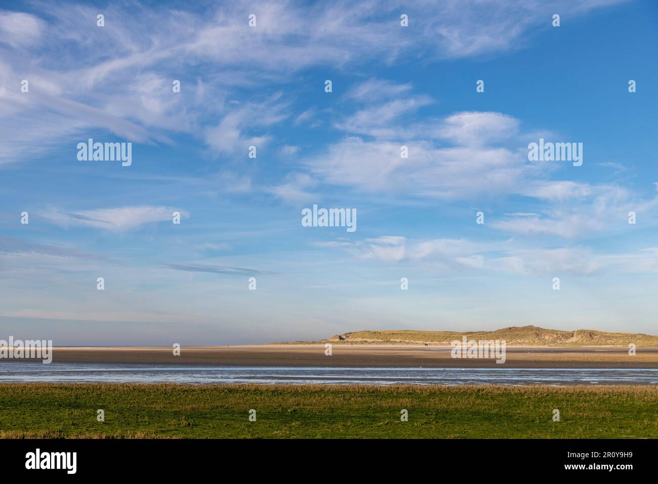 Panoramic view of the inlet to the salt marsh plain De Slufter in Texel ...