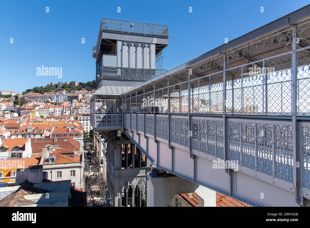 Lisbon, Portugal-October 2022; High level view of Santa Justa Lift, a ...