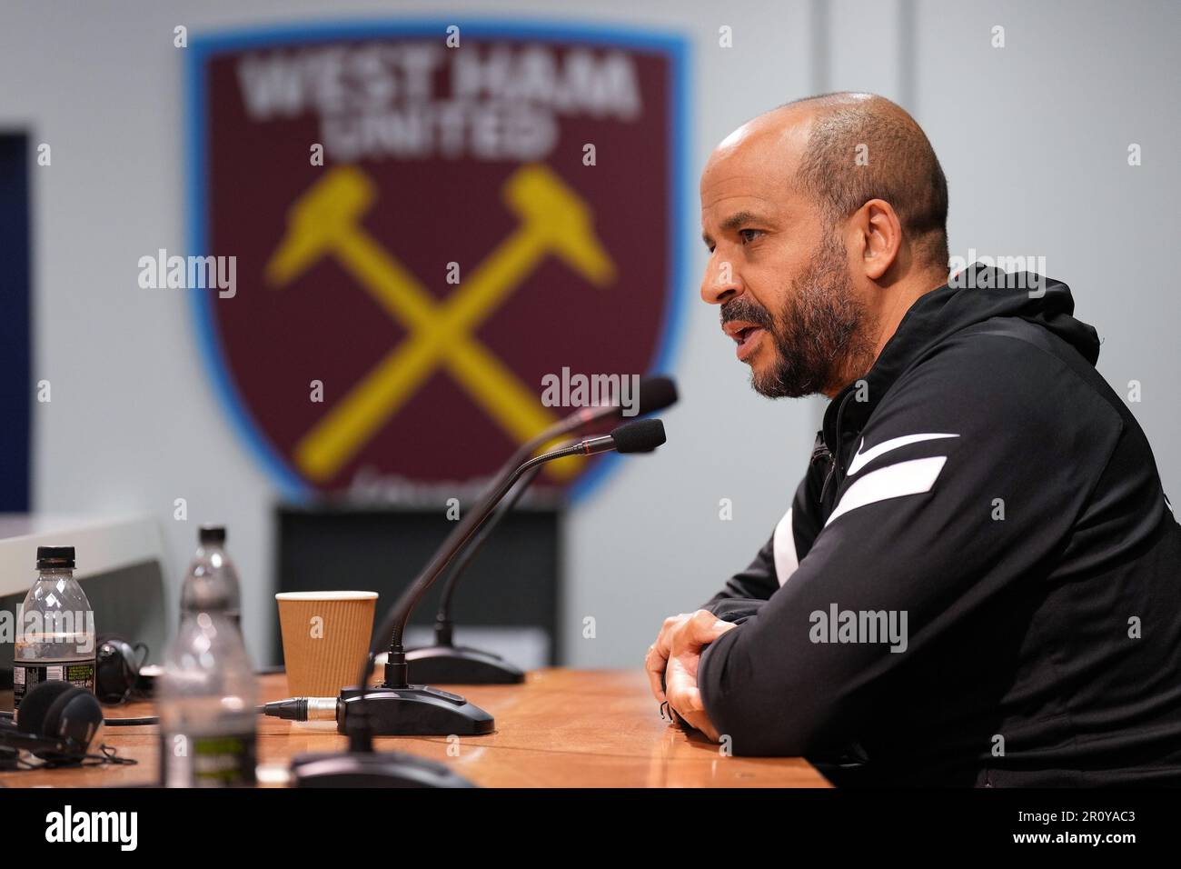 LONDON - 10/05/2023, AZ Alkmaar coach Pascal Jansen during the press ...