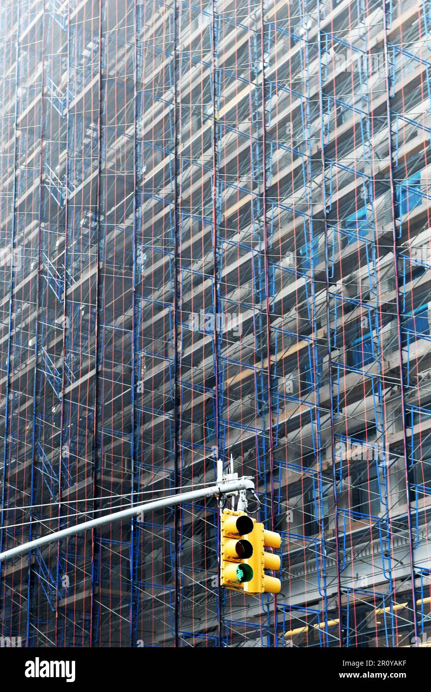 Traffic Lights on construction building background - Street Scene New ...