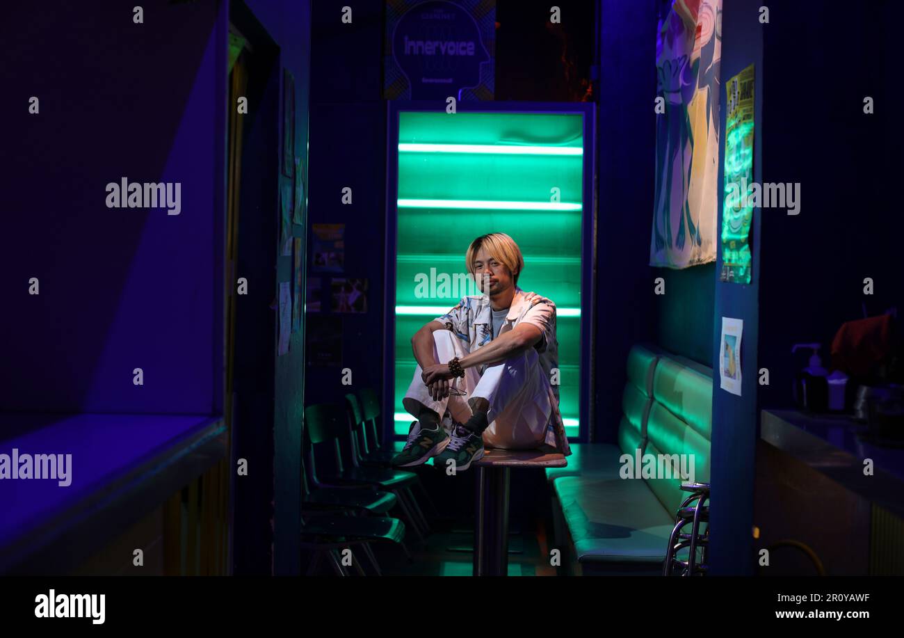 Actor and director Chan Kin-Long photographed at a bar in Sham Shui Po ...